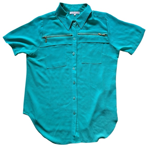 Claudia Richard | Tops | Claudia Richard Teal Blue Green Sheer Blouse ...